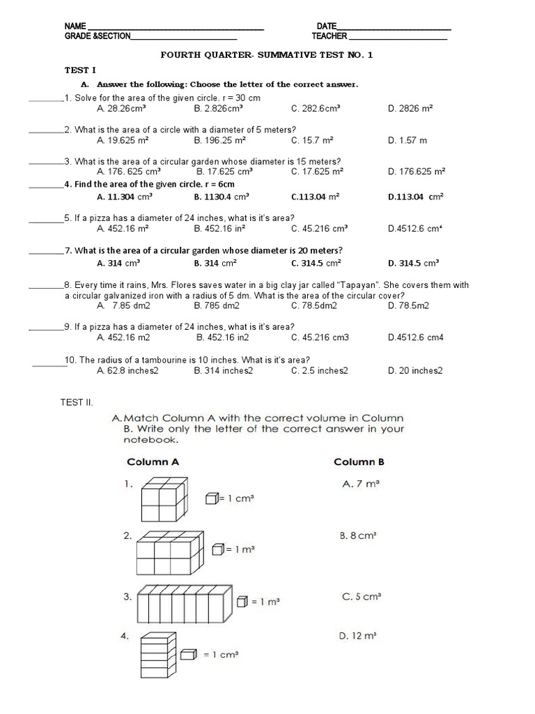 Summative Test 1 G5 Q4 Math | PDF