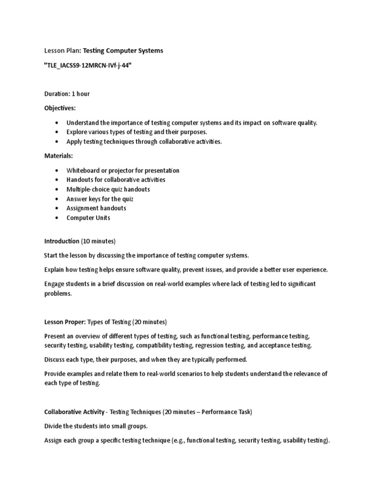 Lesson Plan | PDF | Usability | Software Testing