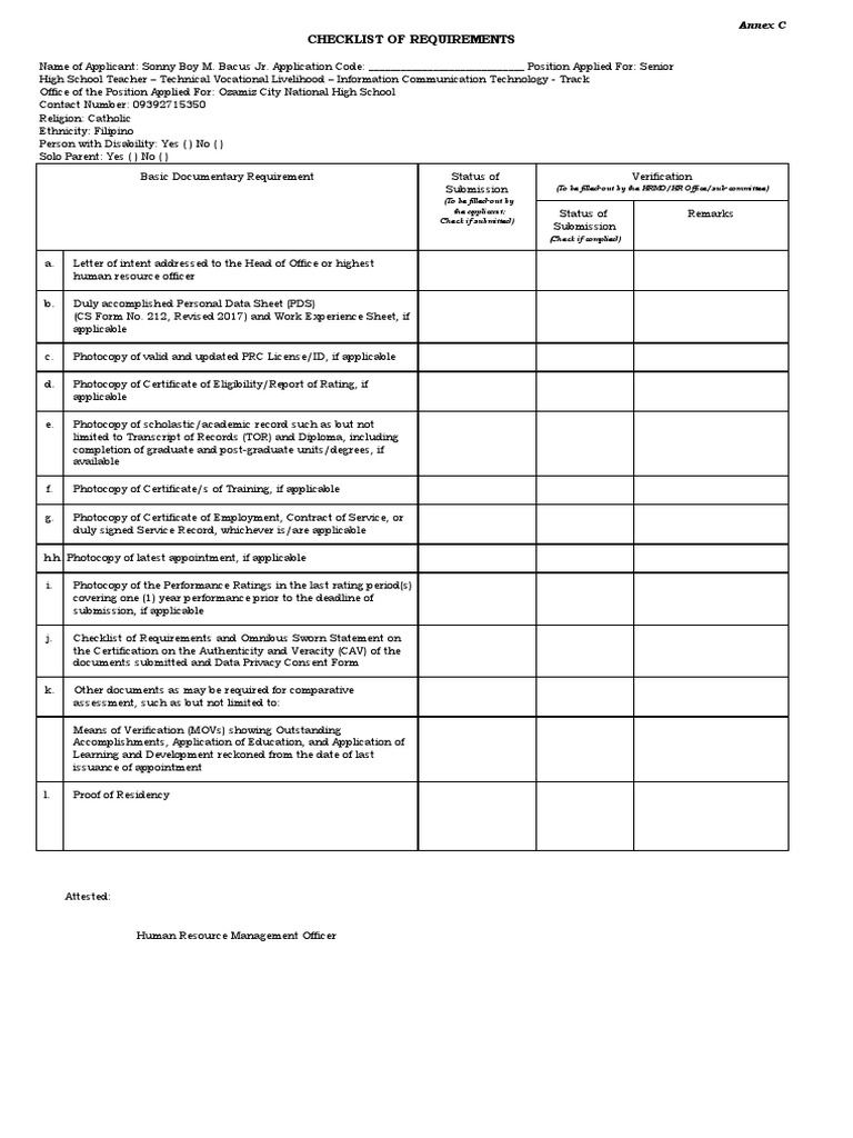 Annex C - Checklist of Requirements and Omnibus Sworn Statement 1 | PDF