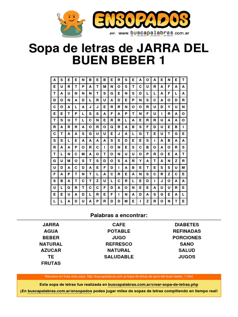 Sopa de Letras de Jarra Del Buen Beber 1 | PDF | Cocina | Bebidas no ...