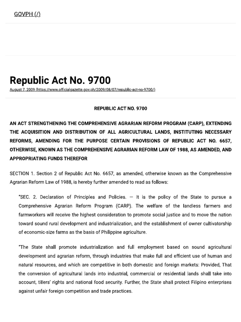 RA 9700 Amendment of RA 6657 | PDF