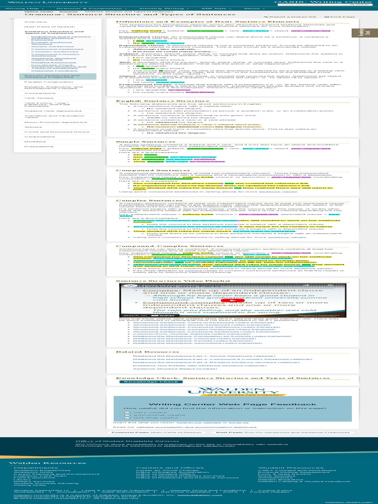 Sentence Structure and Types of Sentences - Grammar - Academic Guides ...