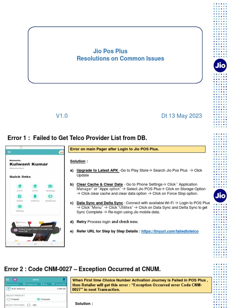 SND OC - Jio Pos Plus Common Issues & Resolution Guidelines 13 May 2023 ...