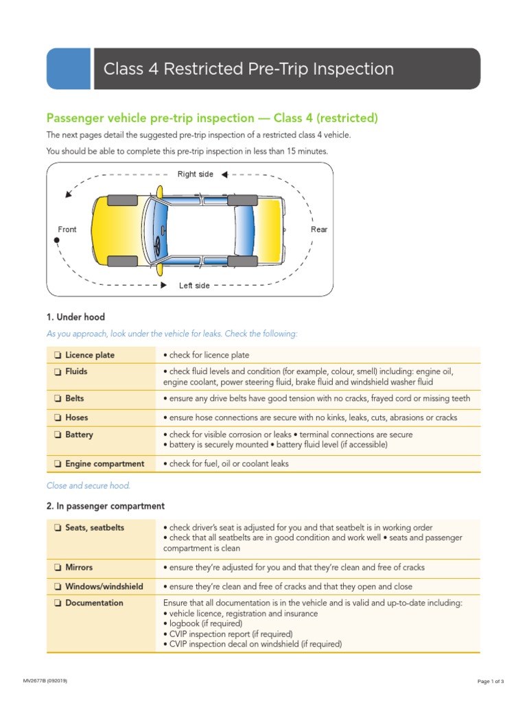 Class 4 Restricted Pre-Trip Inspection Guide | PDF | Tire | Wheeled ...