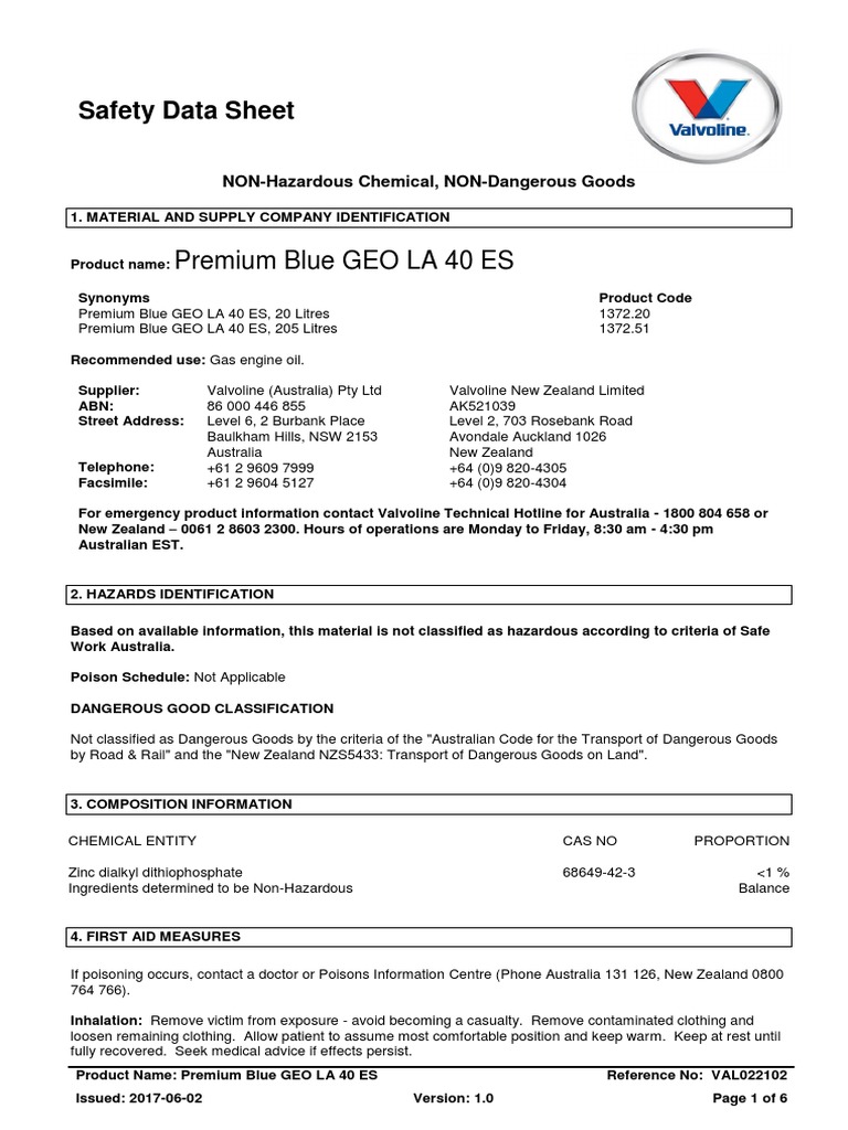 Premium Blue GEO LA 40 ES-SDS | PDF | Dangerous Goods | Personal ...