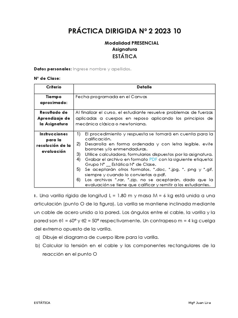 Práctica Dirigida #2 Estática 2023 10 | PDF