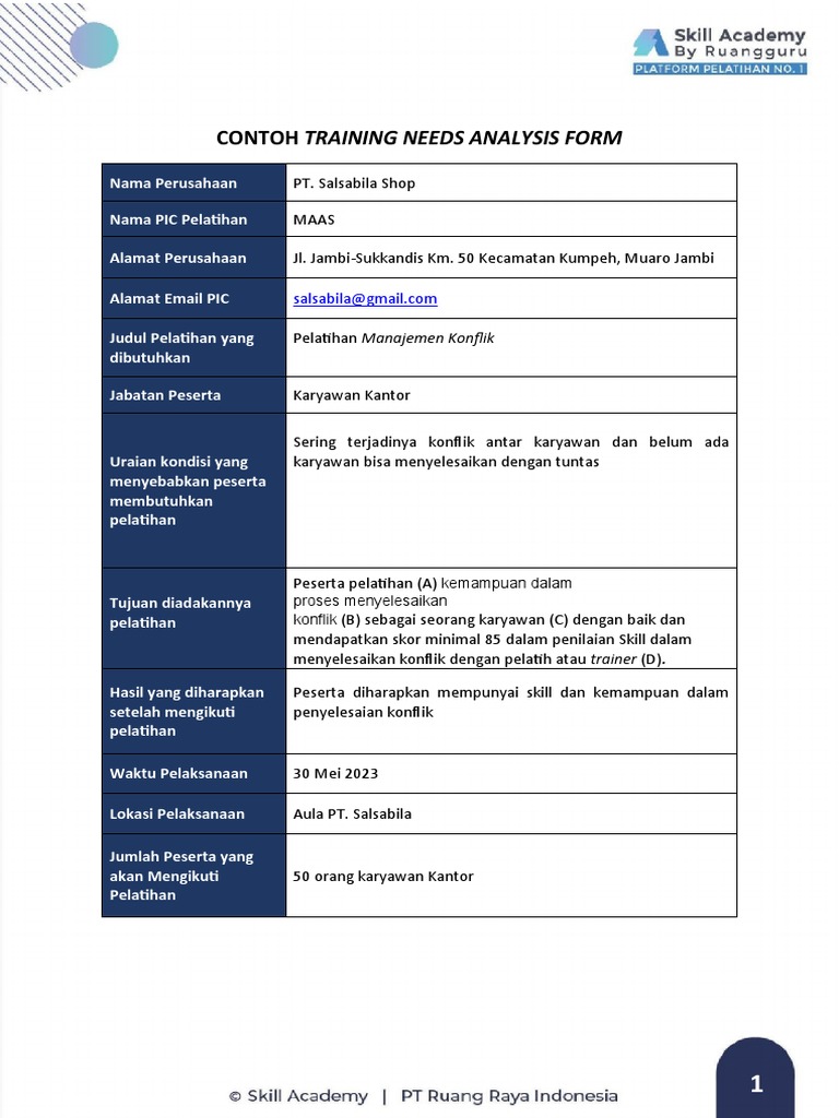 Training Needs Analysis Form Midun | PDF