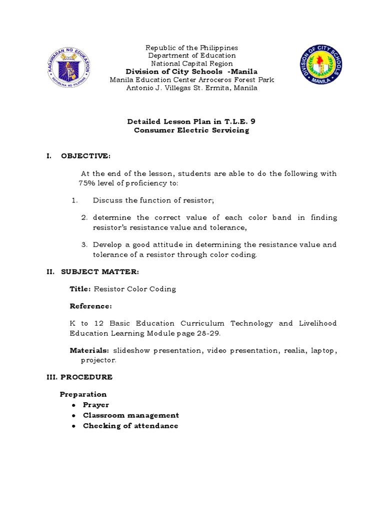 Detailed Lesson Plan Demo | Download Free PDF | Resistor | Electrical ...