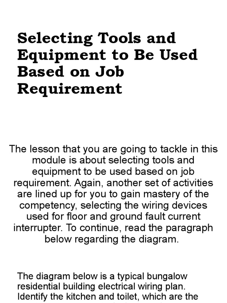 Selecting Tools and Equipment To Be Used Based | PDF