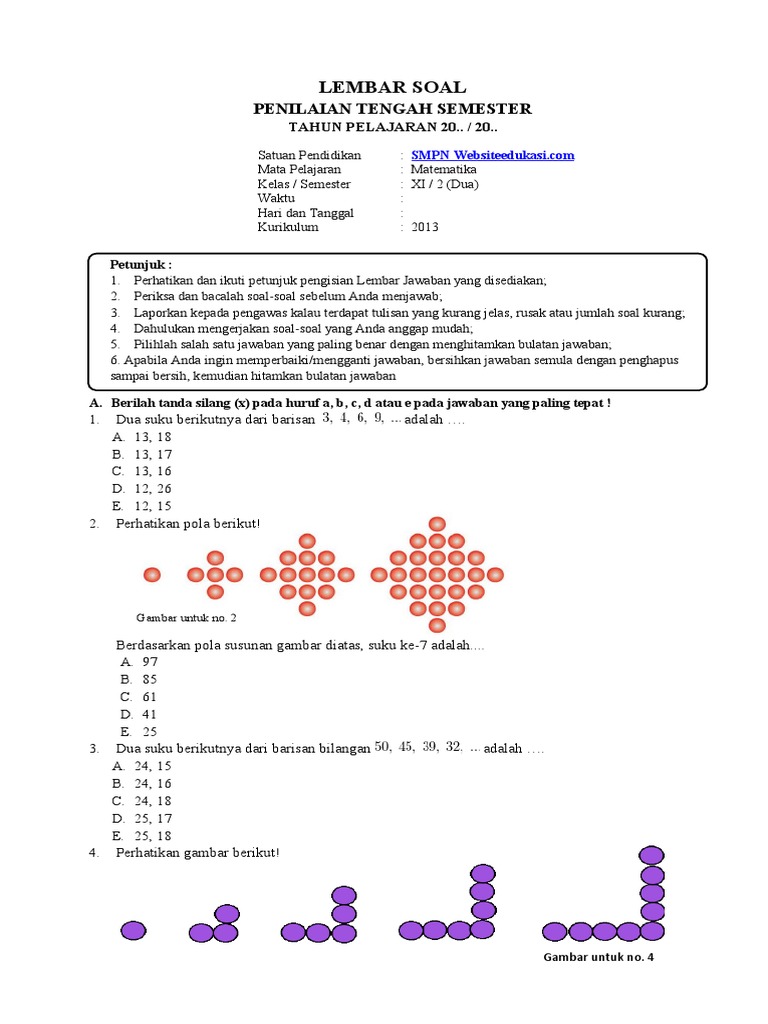 Soal PTS 2 MTK Kelas XI | PDF