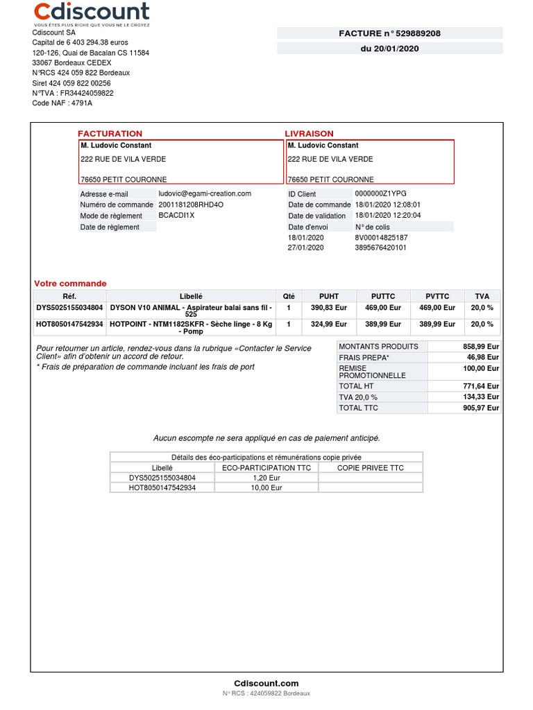 Facture CDiscount 2020 | PDF