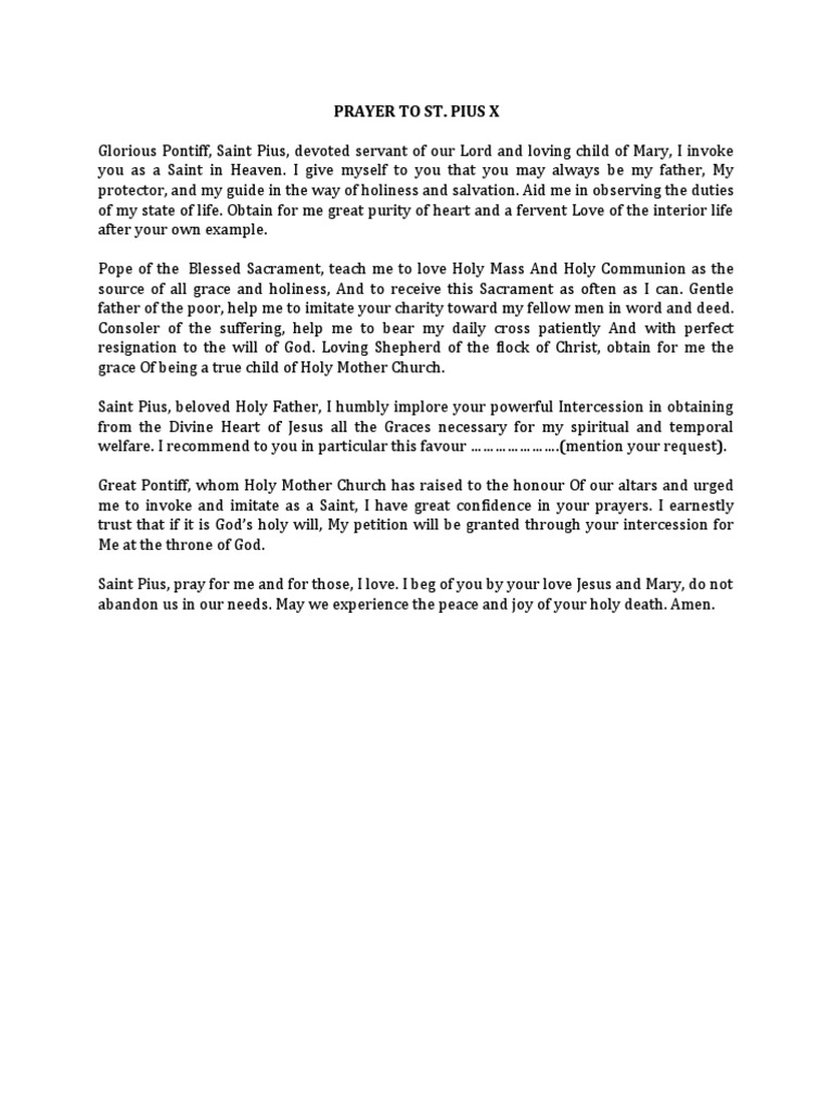 Prayer To St. Pius X | PDF