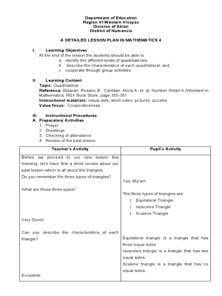 Lesson Plan Grade 4 Pdf Rectangle Elementary Geometry 4400