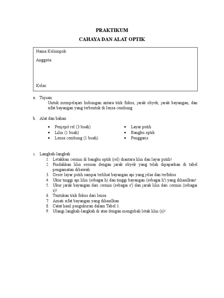 Praktikum Cahaya Dan Alat Optik | PDF | Metode & Bahan Ajar | Sains & Matematika