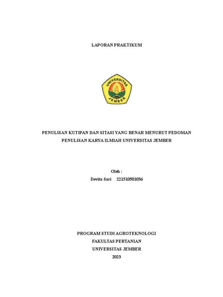 Devita Sari - 221510501036 - Laporan Praktikum Kutipan Dan Sitasi | PDF