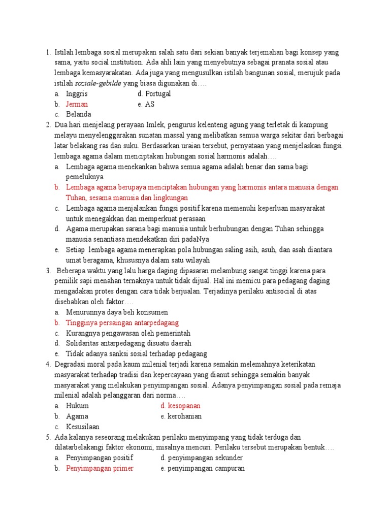 Soal Assesment Sosiologi X Sem 2 | PDF