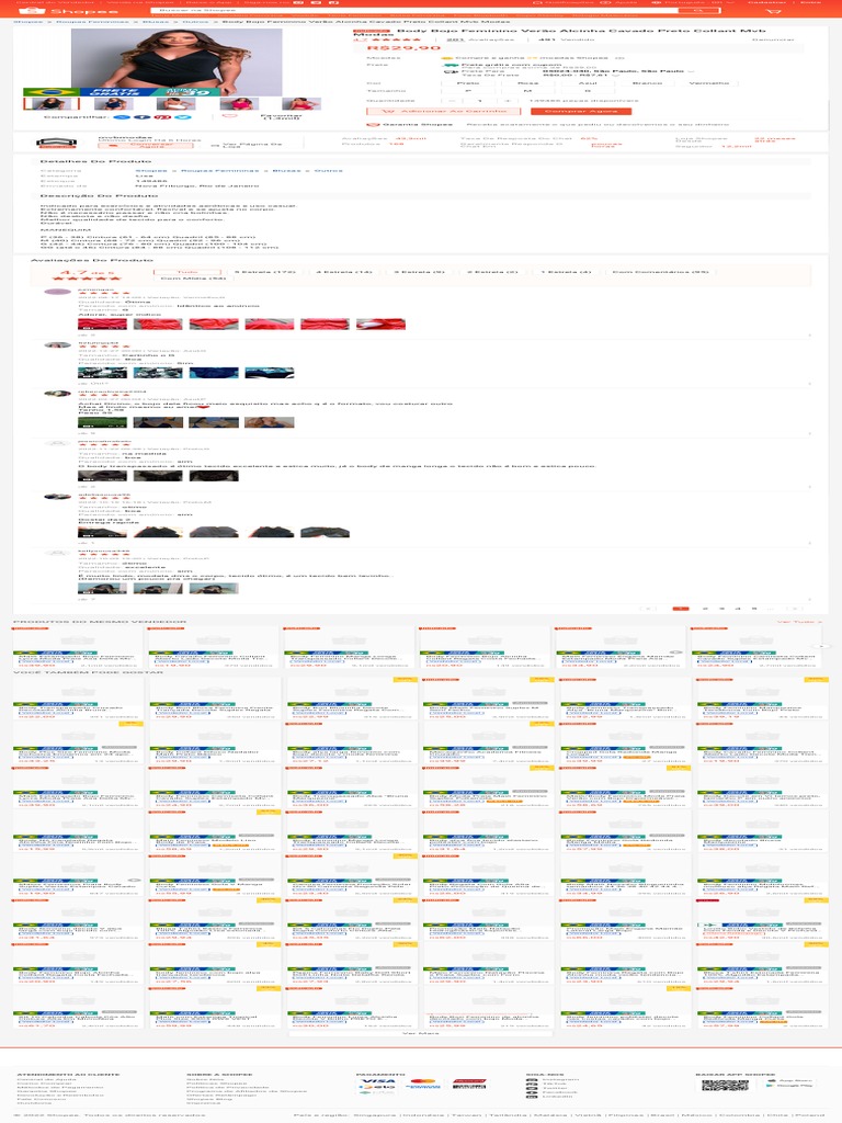 Body Bojo Feminino Verão Alcinha Cavado Preto Collant MVB Modas Shopee Brasil | PDF | Roupas