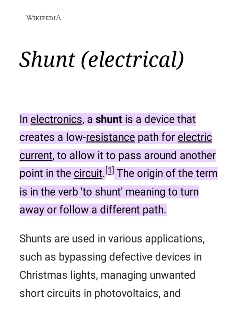 Shunt (Electrical) - Wikipedia | PDF