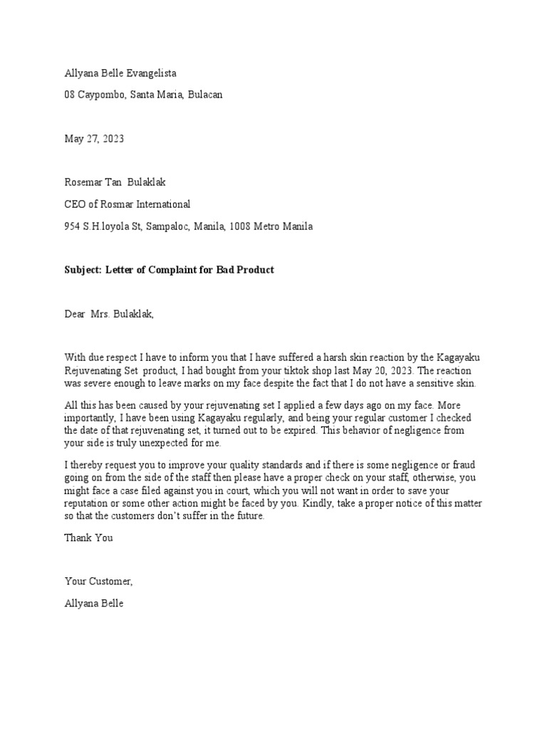 Complaint Letter | PDF