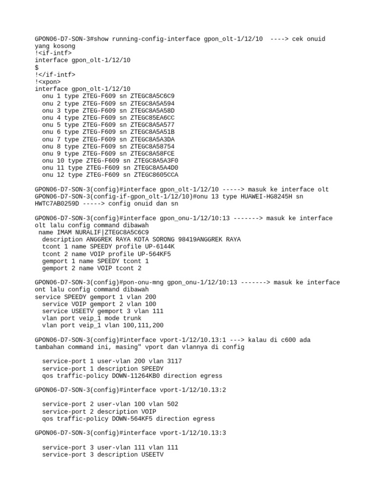 SOP Open OLT ZTE c600 | PDF