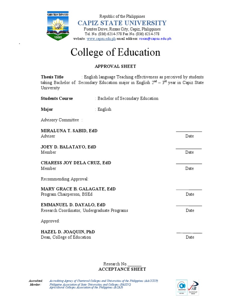 Approval Acceptance Sheets Final | PDF | Thesis | College