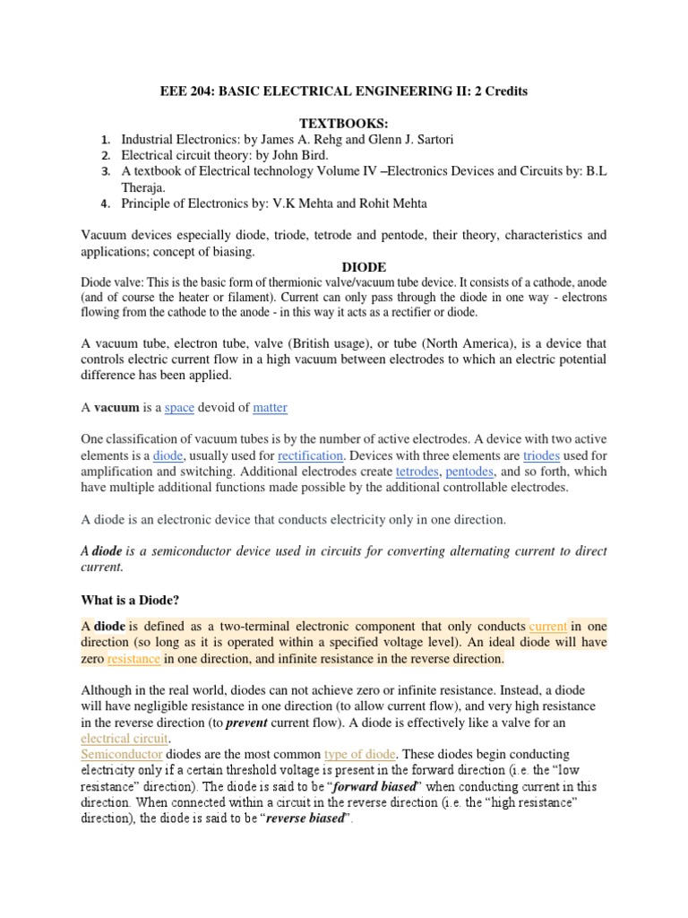 Eee 204 Note | PDF | P–N Junction | Vacuum Tube