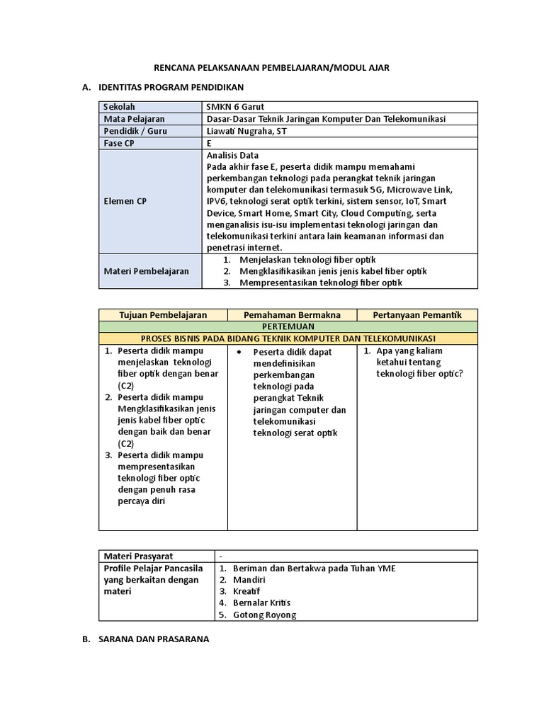 Modul Ajar Teknologi Fiber Optik | PDF