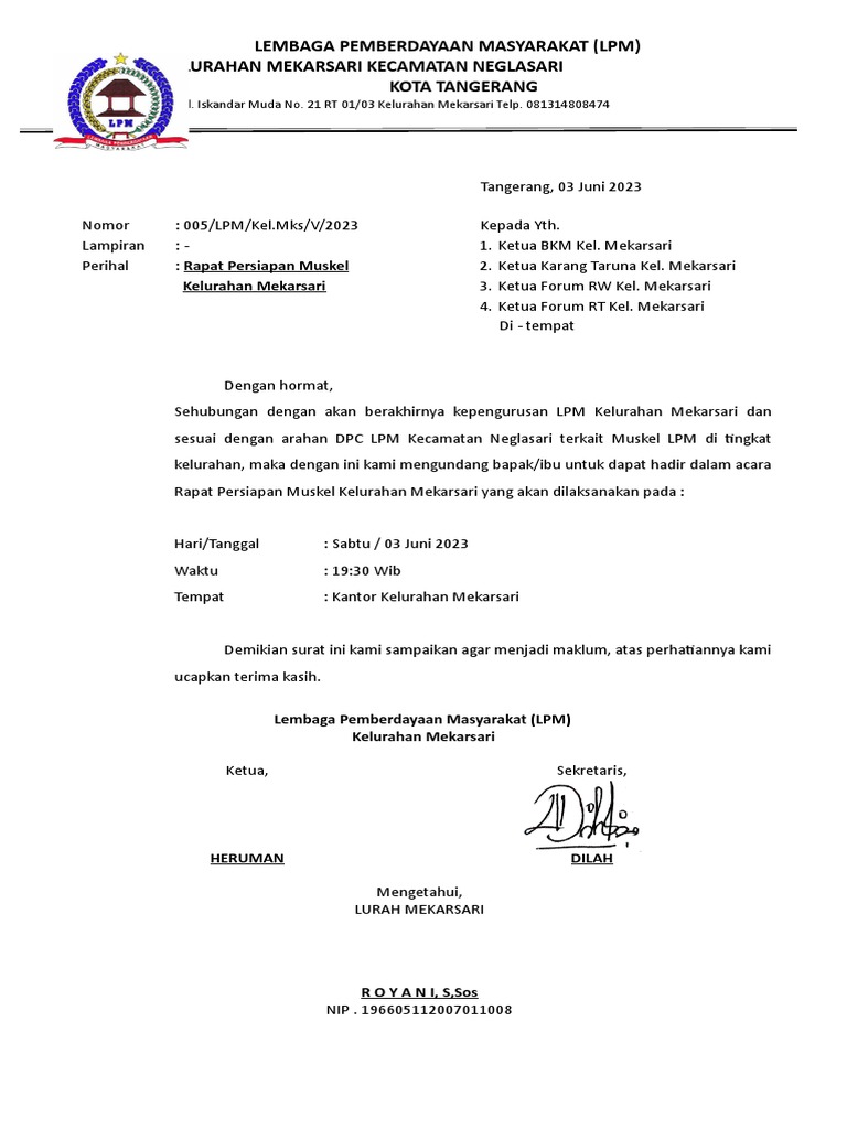 Undangan Rapat Persiapan Muskel LPM | PDF