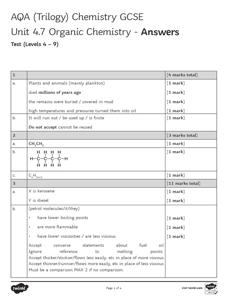 Unit 4.7 Organic Chemistry - Answers | PDF