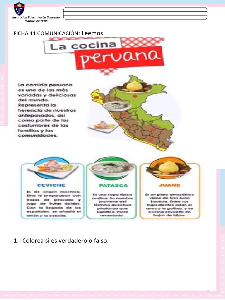 FICHA 11 Lectura Las Comidas Típicas Del Perú | PDF