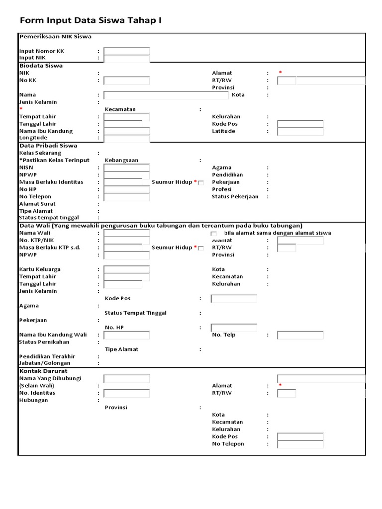 Form Input Data Siswa Kjp Plus Tahap 1 Tahun 2021 (1) | PDF