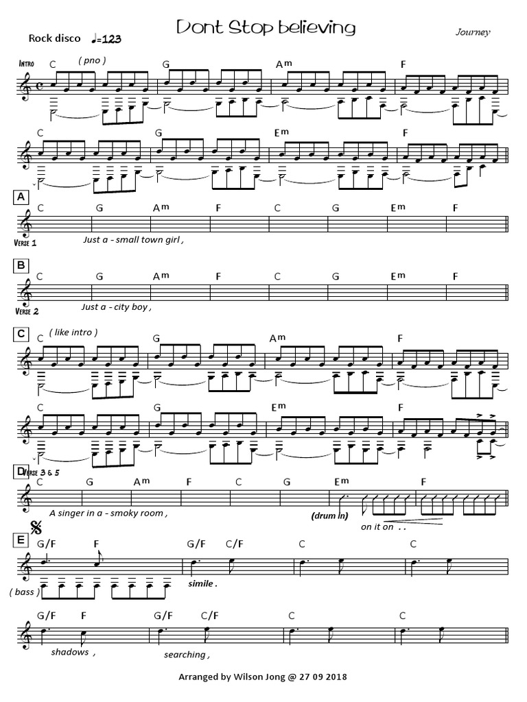 Dont Stop Believing C Key | PDF