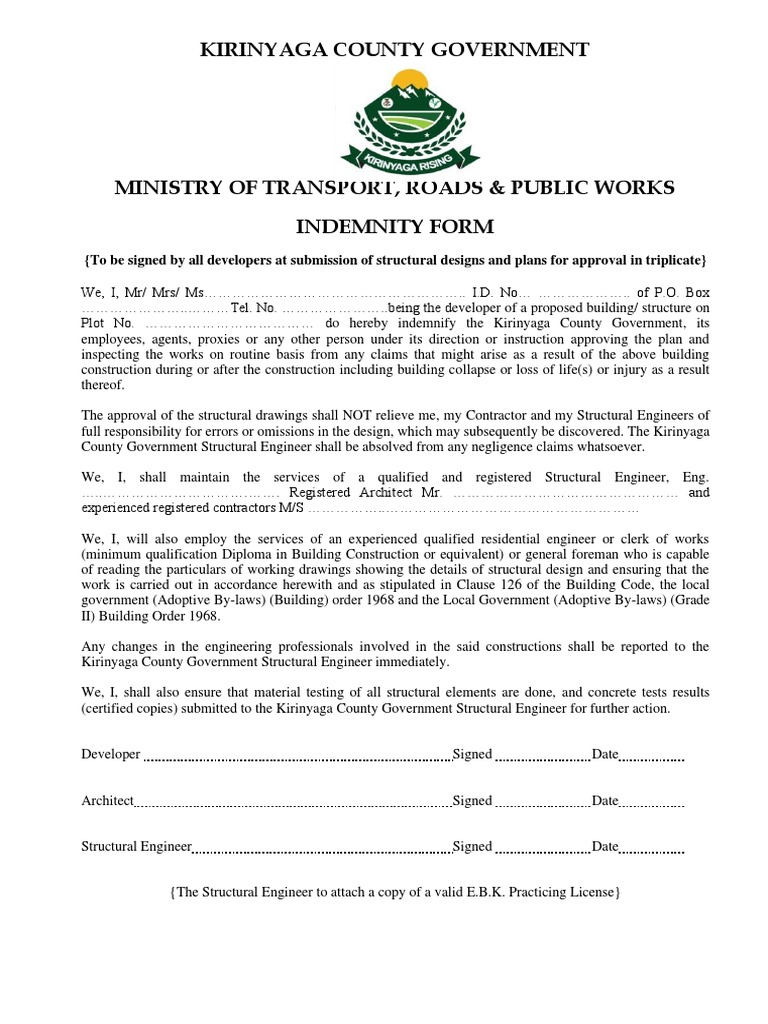 Indemnity Form | PDF | Indemnity | Engineer