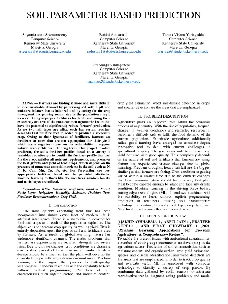 Soil Parameter Based - Prediction | PDF