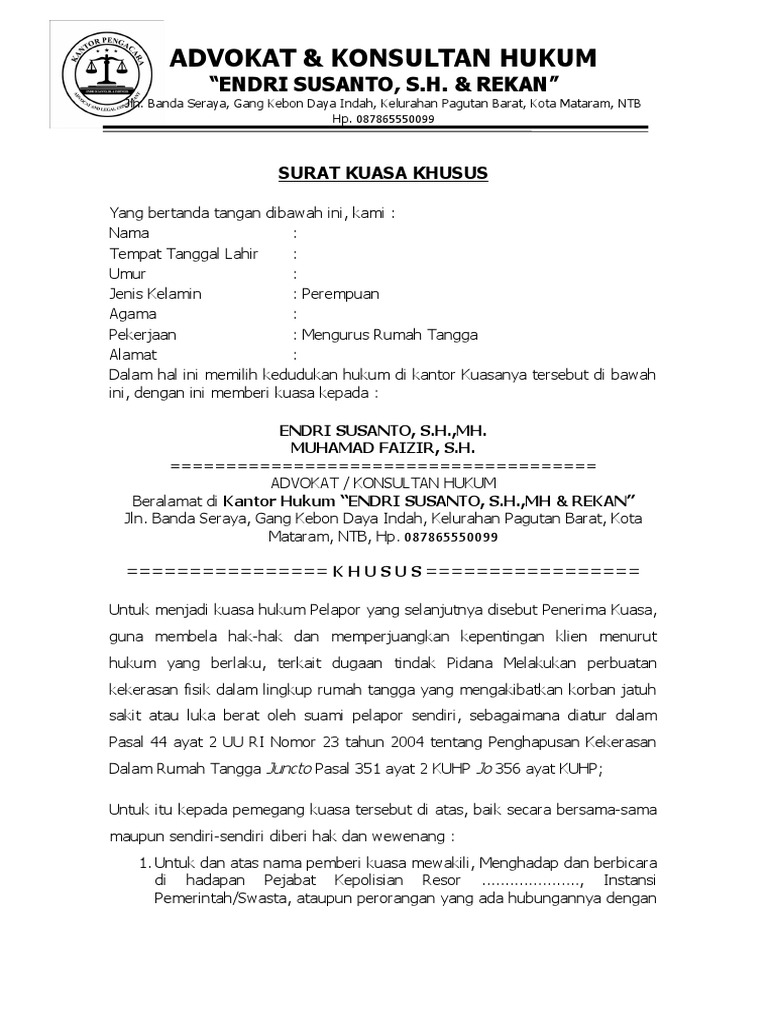 SURAT KUASA Tindak Pidana KDRT | PDF