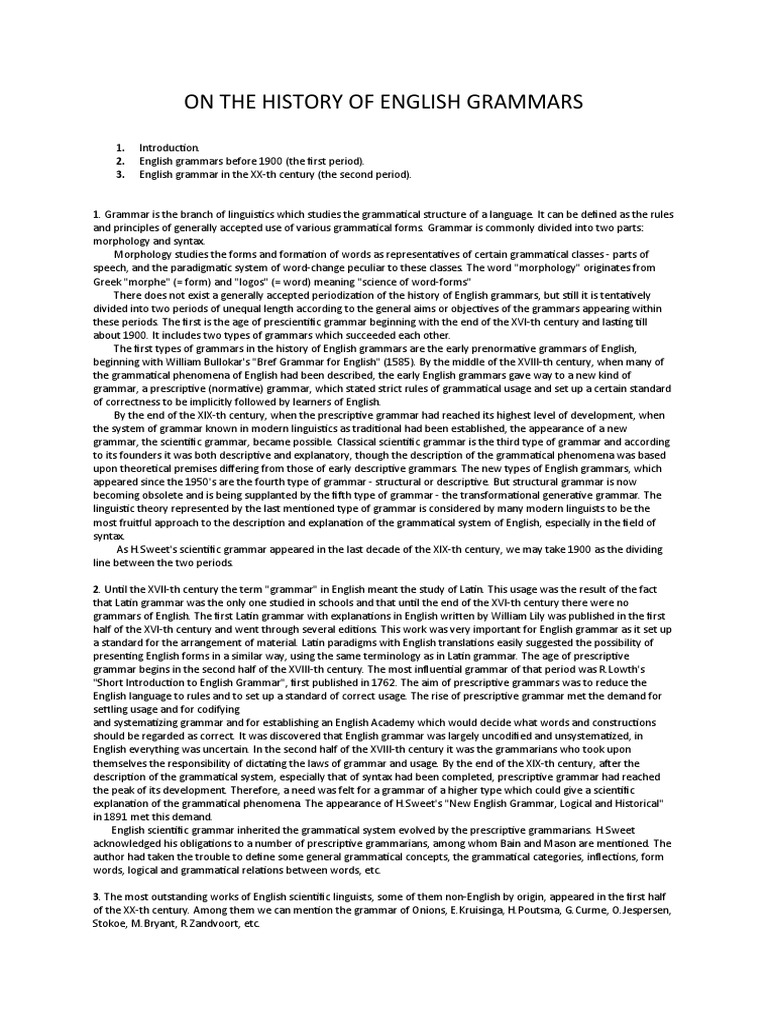 History of English grammar | PDF | Grammar | Linguistics