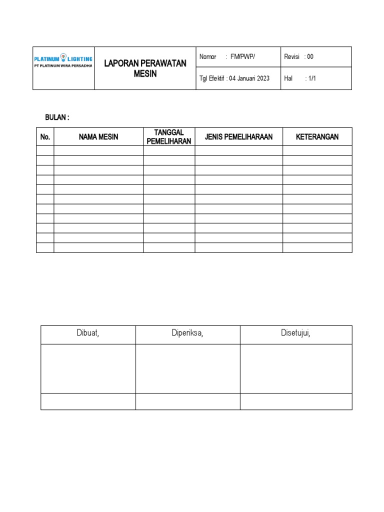 Form Lap. Perawatan Mesin | PDF