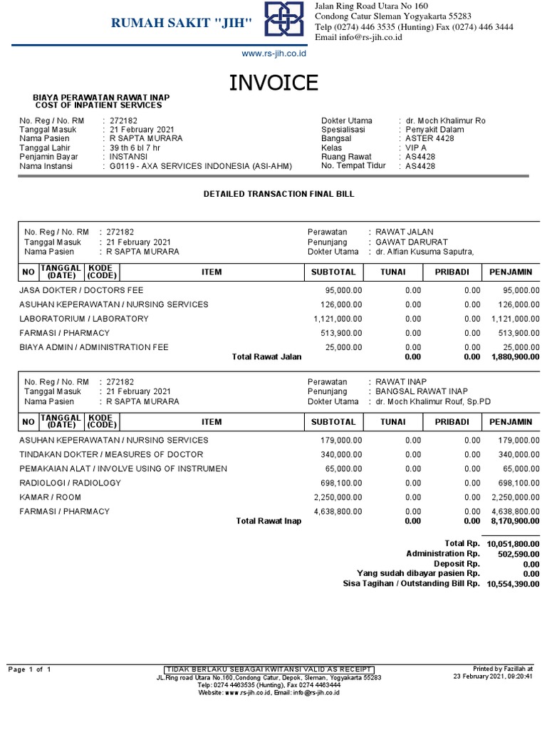 Invoice Rumah Sakit | PDF