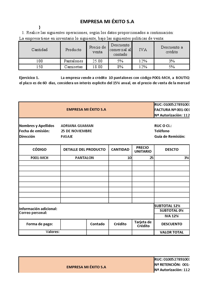 Ejercicios de Facturas | PDF | Factura | Contabilidad