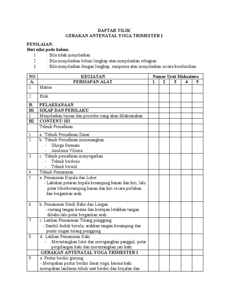 Daftar Tilik Yoga | PDF