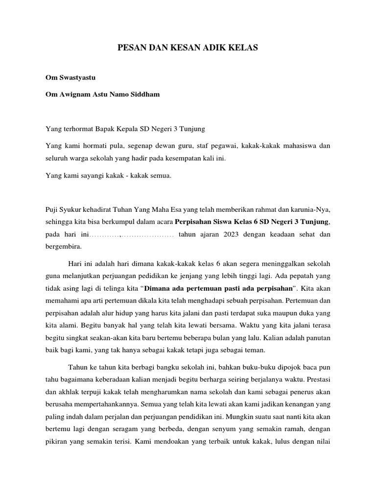 Pesan Dan Kesan Adik Kelas | PDF