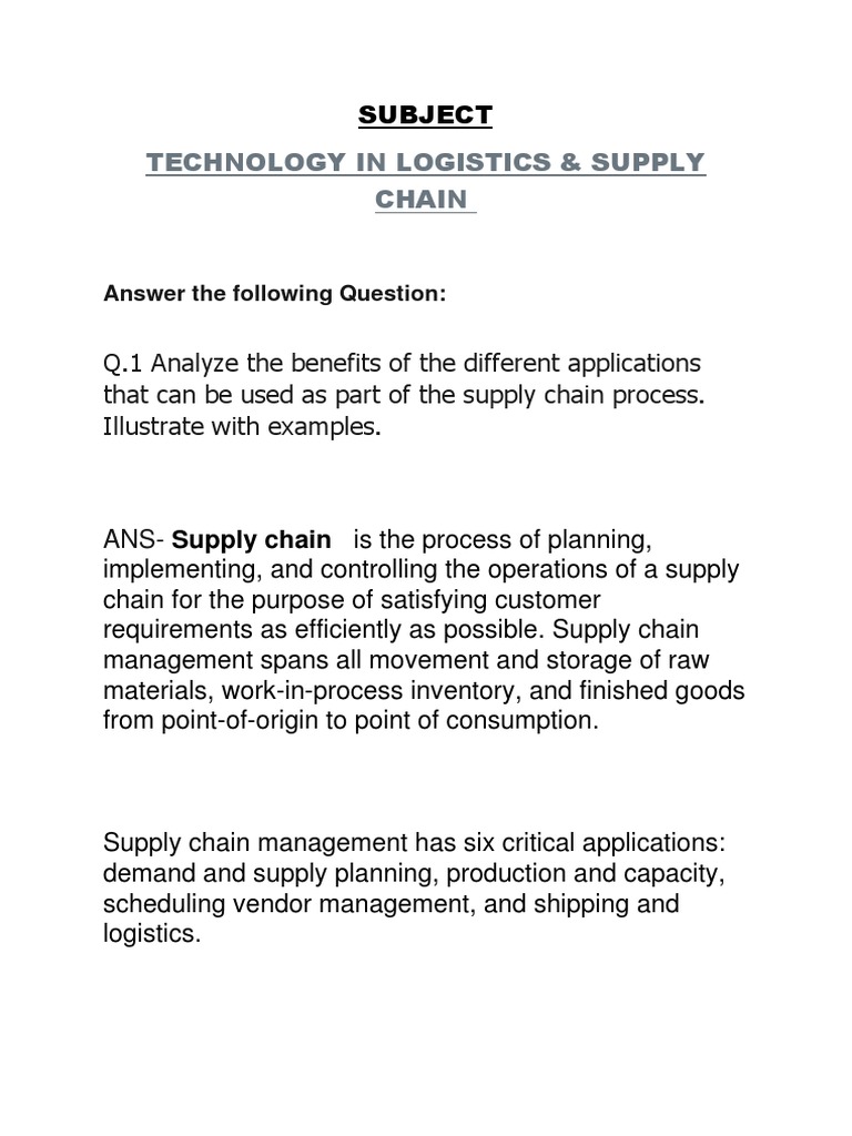 Technology in Logistics & Supply Chain: Subject | PDF | Supply Chain ...