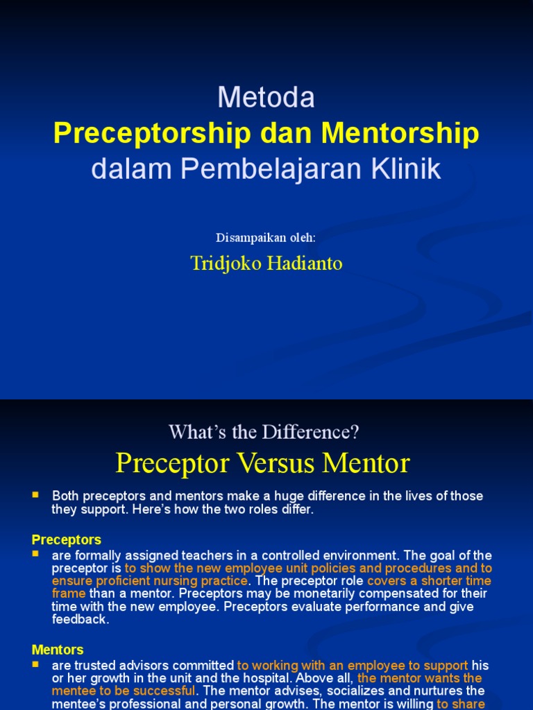 Preceptorship vs. Mentorship in Nursing | PDF | Mentorship | Nursing