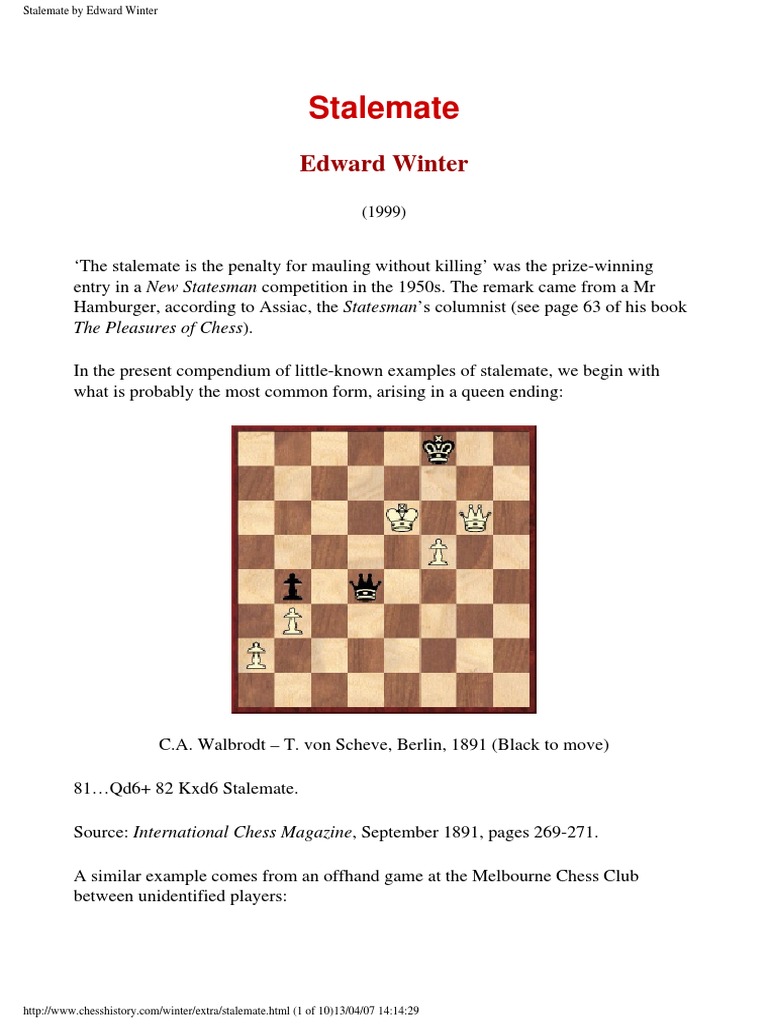 Chess Stalemate Examples and History | PDF