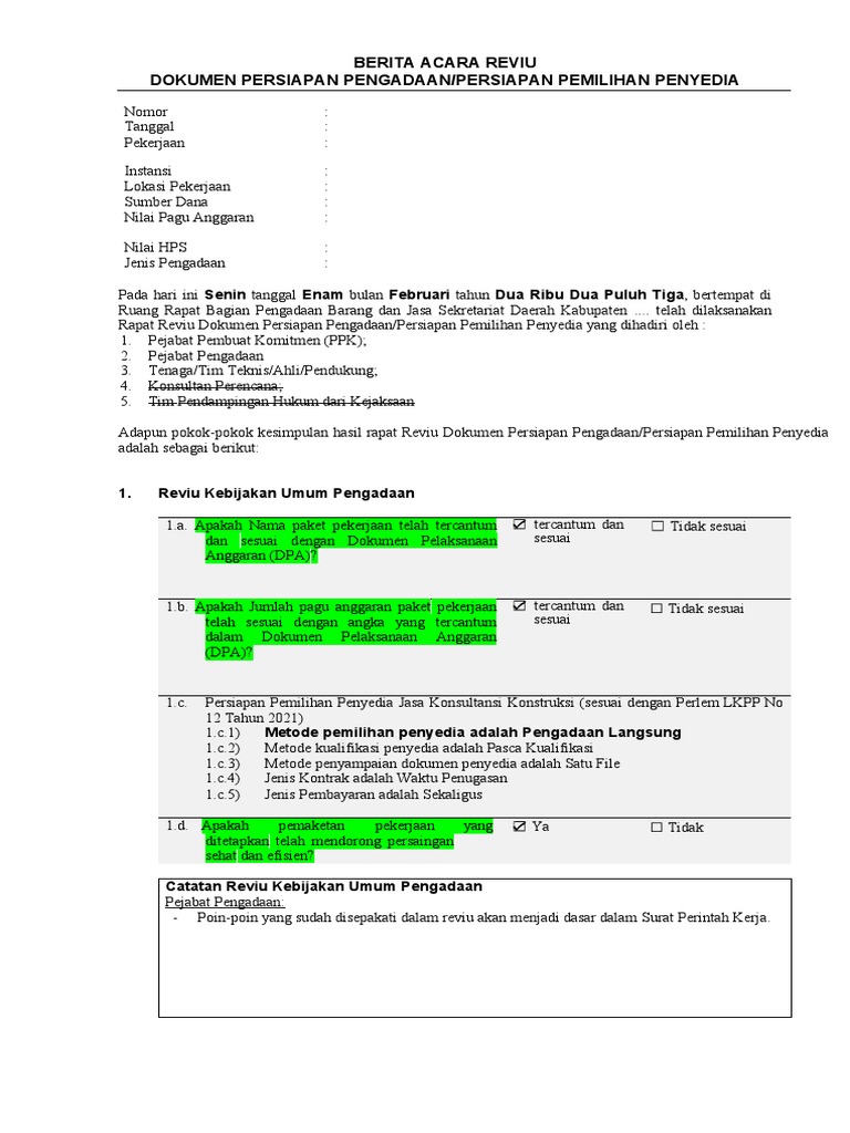 Reviu Dokumen Pengadaan Barang/Jasa | PDF