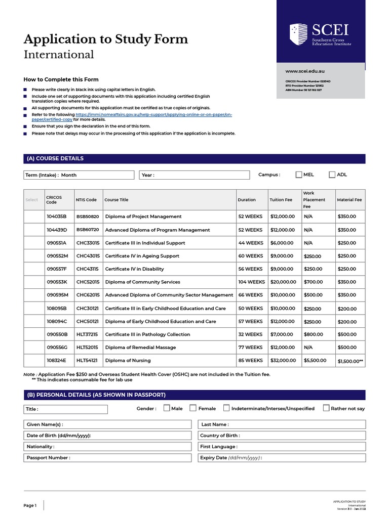 2022 Application To Study Form International | PDF | International ...