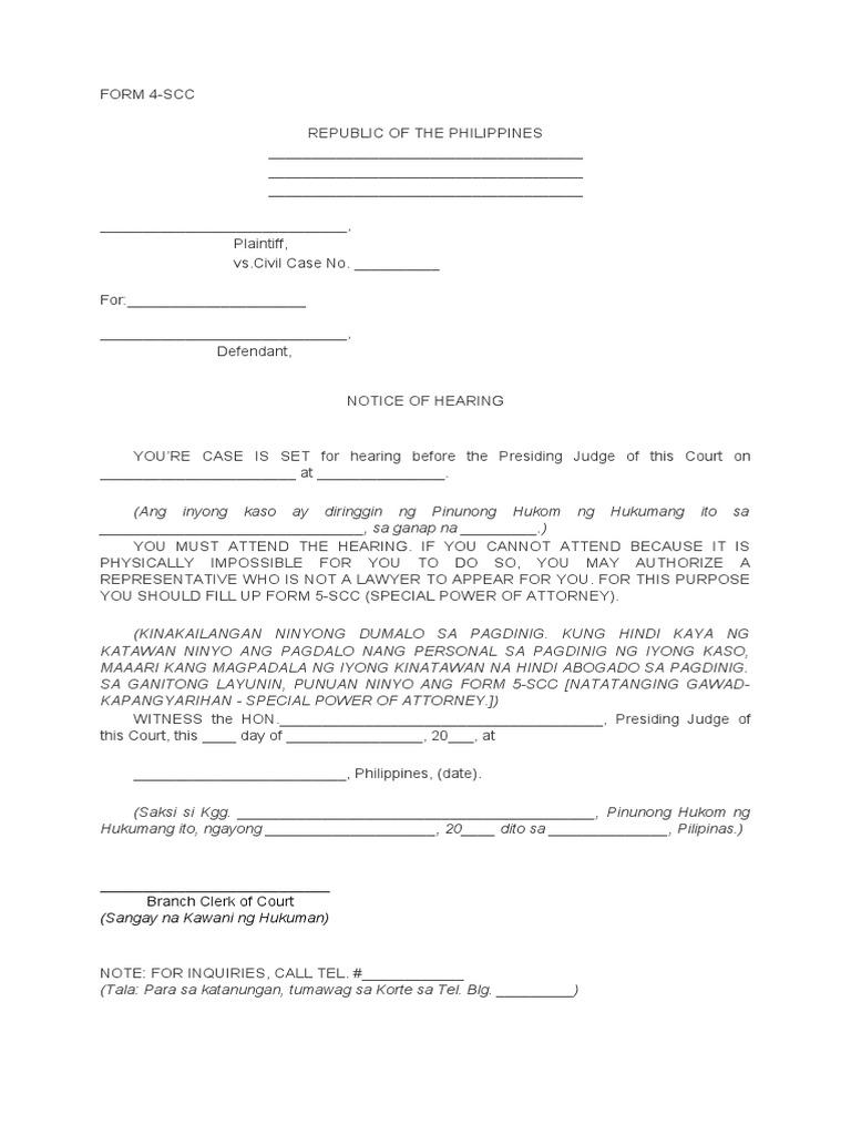 Form 4-SCC Notice of Hearing in Small Claims Case | PDF