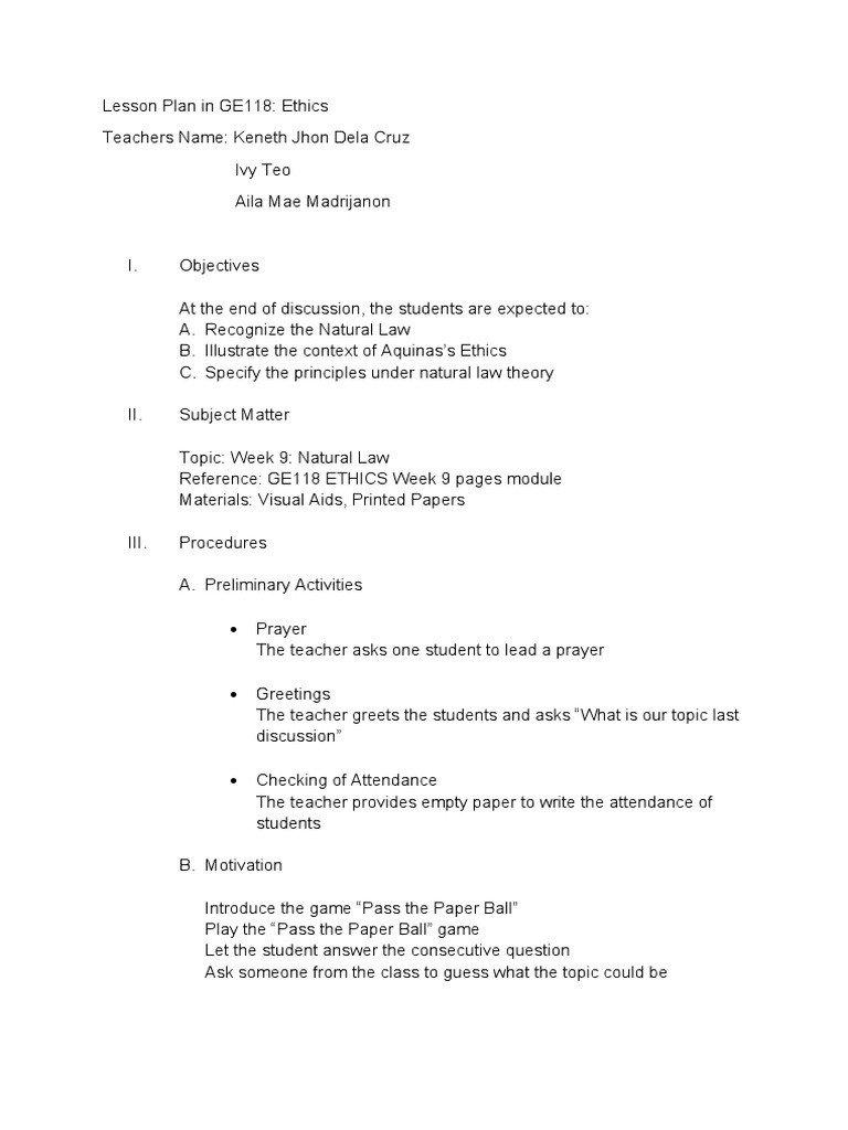 Lesson Plan in GE118 | PDF | Science & Mathematics