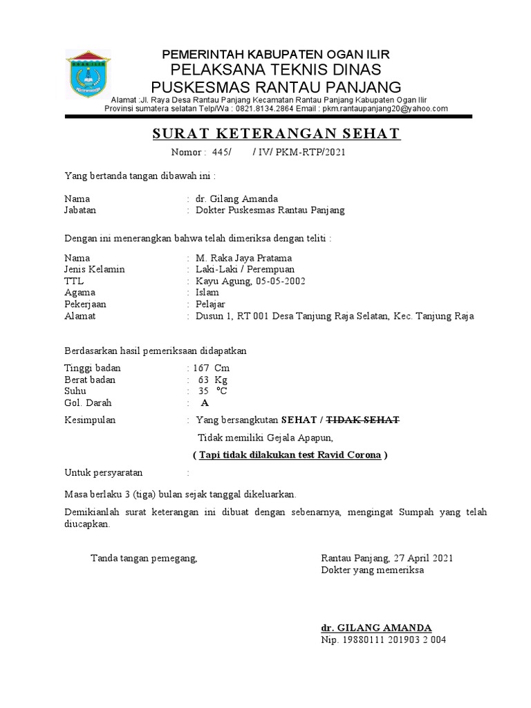 Format Surat Sehat | PDF