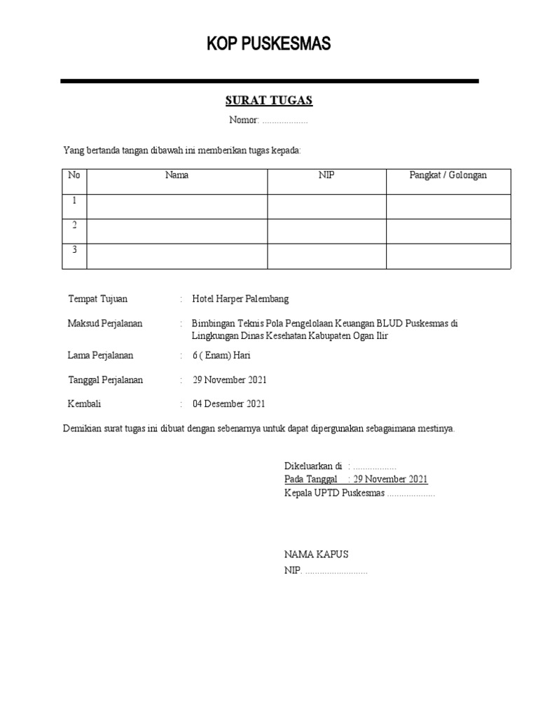Format Surat Tugas Bimtek | PDF
